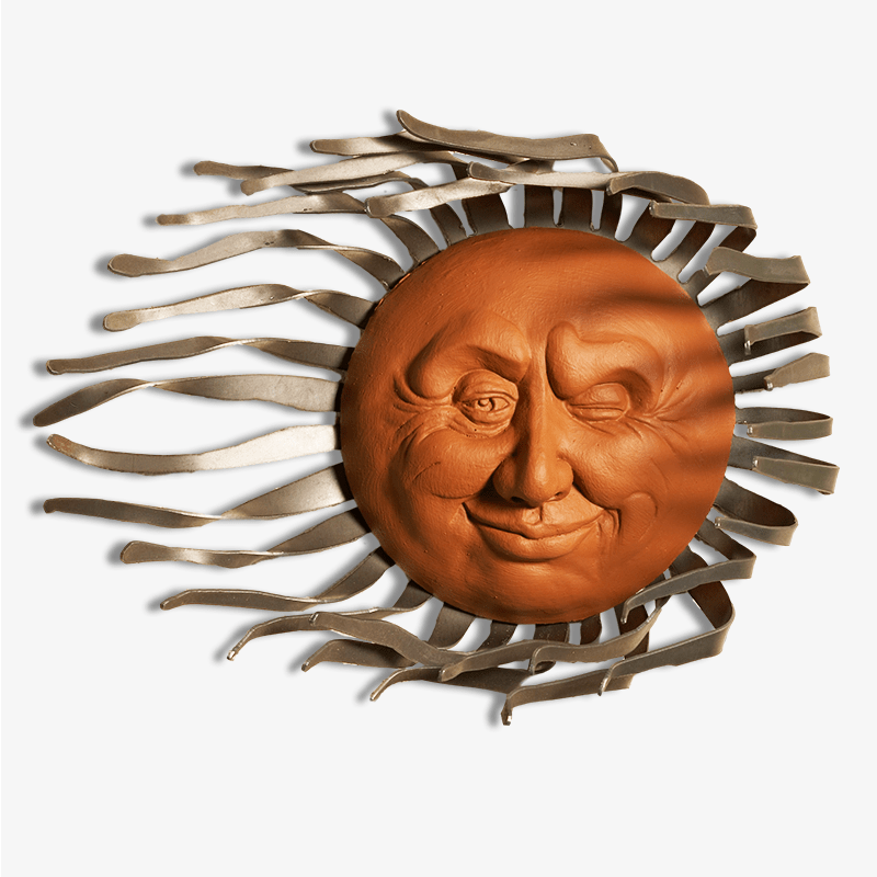 Handcrafted Winking Sun Face On Windblown Metal Ray Wall Art - My ...